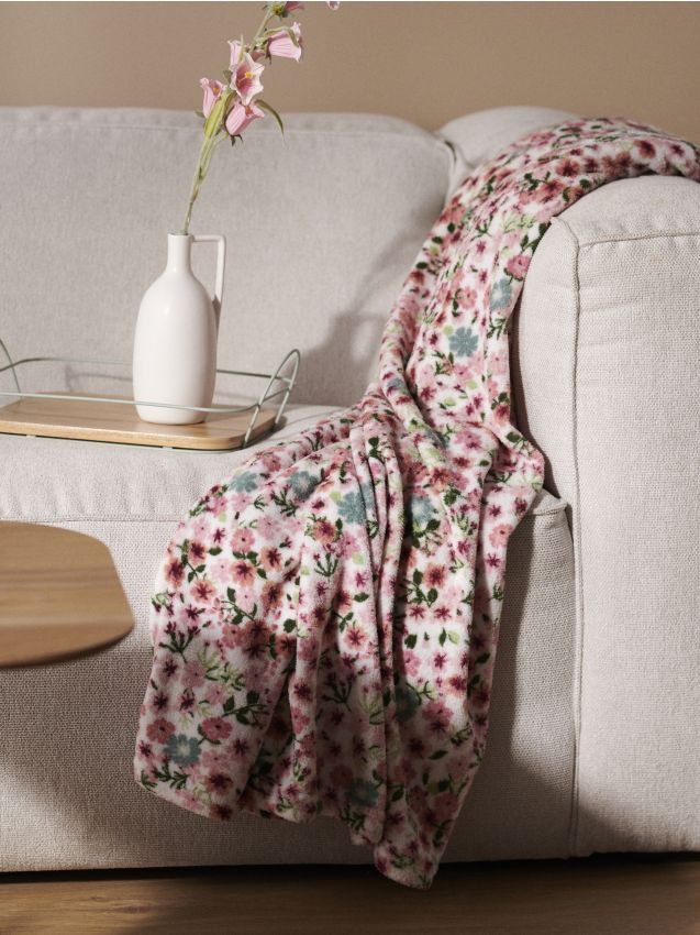 Koc w kwiaty Kolor różowy - SINSAY - 042DJ-03X