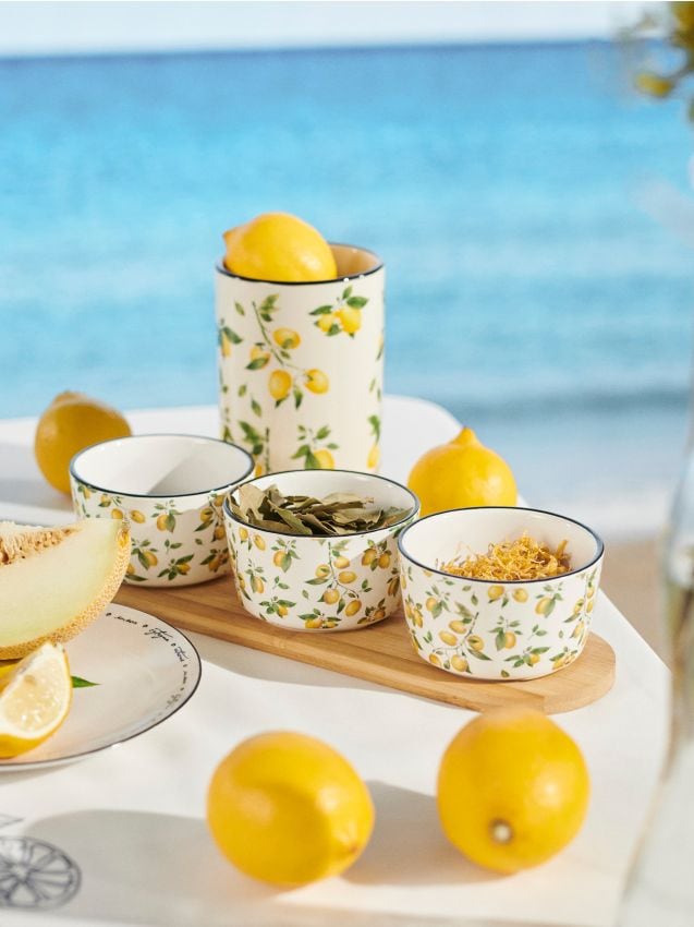 Taca do serwowania z 3 miseczkami z motywem cytryny Kolor wielobarwny ...