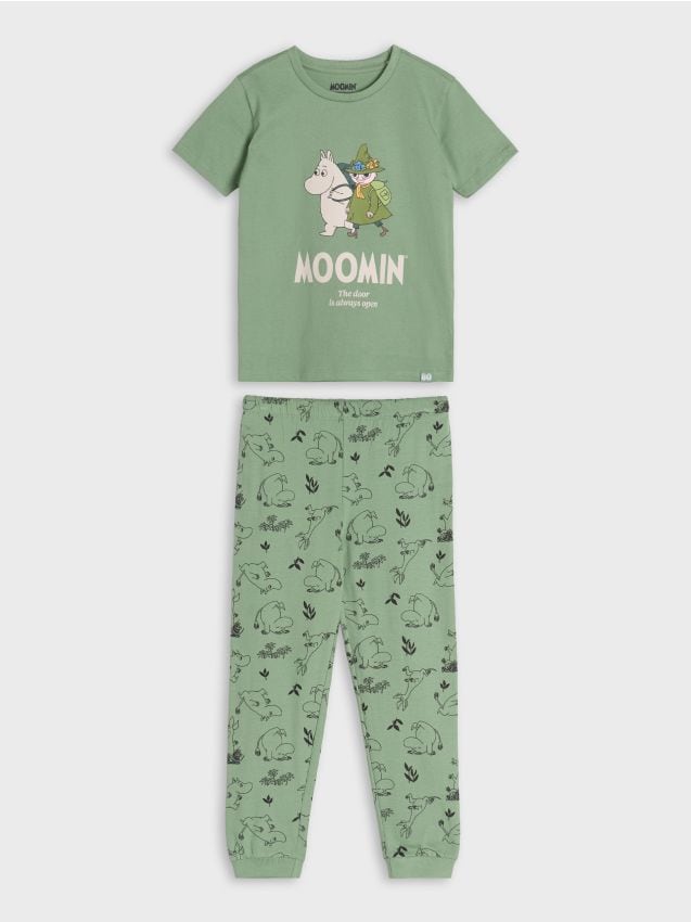 Zweiteiliges Pyjama-Set mit hohem Baumwollanteil The Moomins Farbe Grün ...