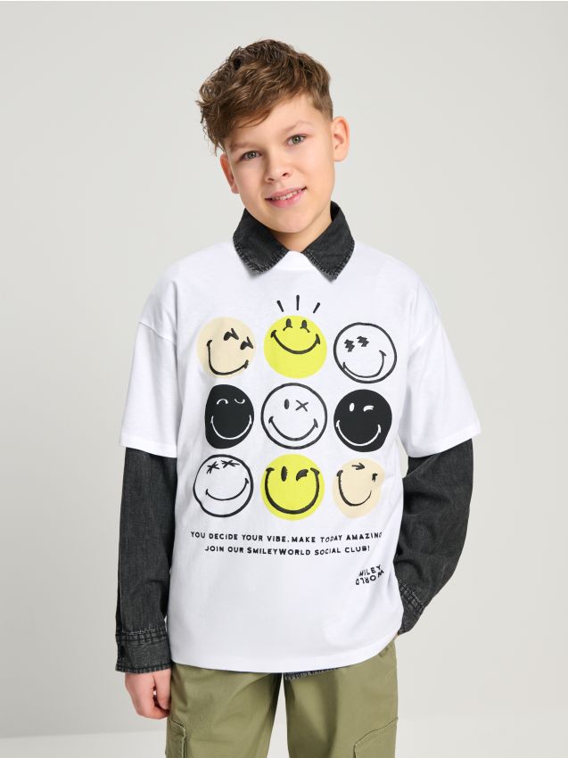 Tricou Smiley World Culoare alb - SINSAY - 348DZ-00X