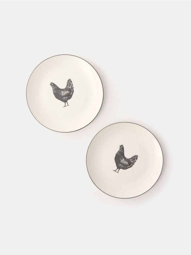 Talerz z ozdobnym nadrukiem 2 pack Kolor biały - SINSAY - 439EA-00P