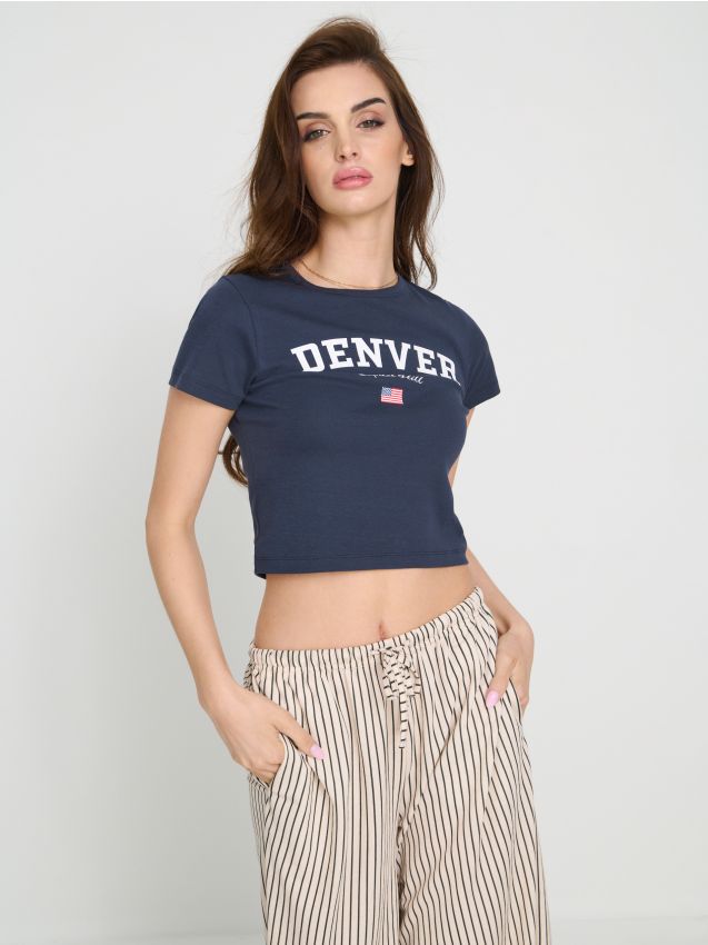Tricou scurt cu text Culoare indigo - SINSAY - 447FG-57X
