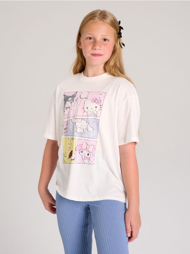 Pamučna majica sa printom Hello Kitty Boja krem - SINSAY - 512FV-01X