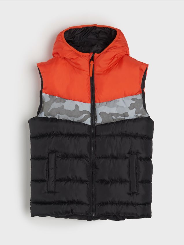 Vestă matlasată, cu glugă Culoare oranj-mandarină - SINSAY - 5467C-23X