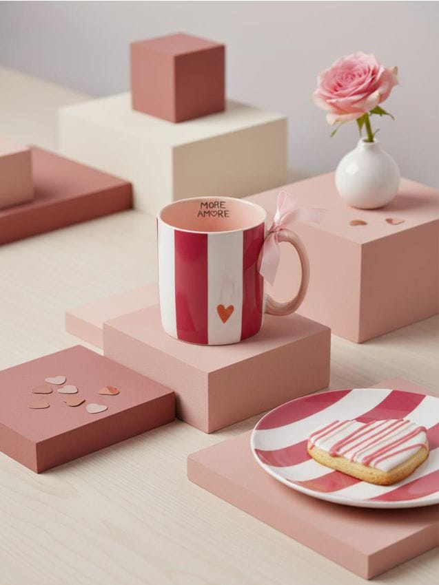 Sinsay - Prugasta šalica za Valentinovo sa srcem i natpisom crvena SS ...