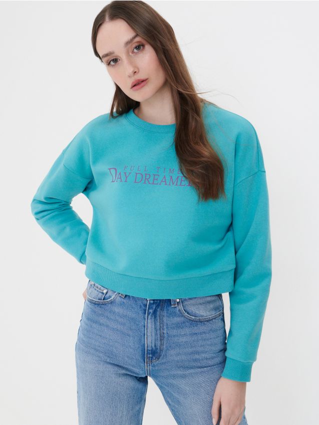 Sweatshirt with print Color mint green - SINSAY - 6304J-65X