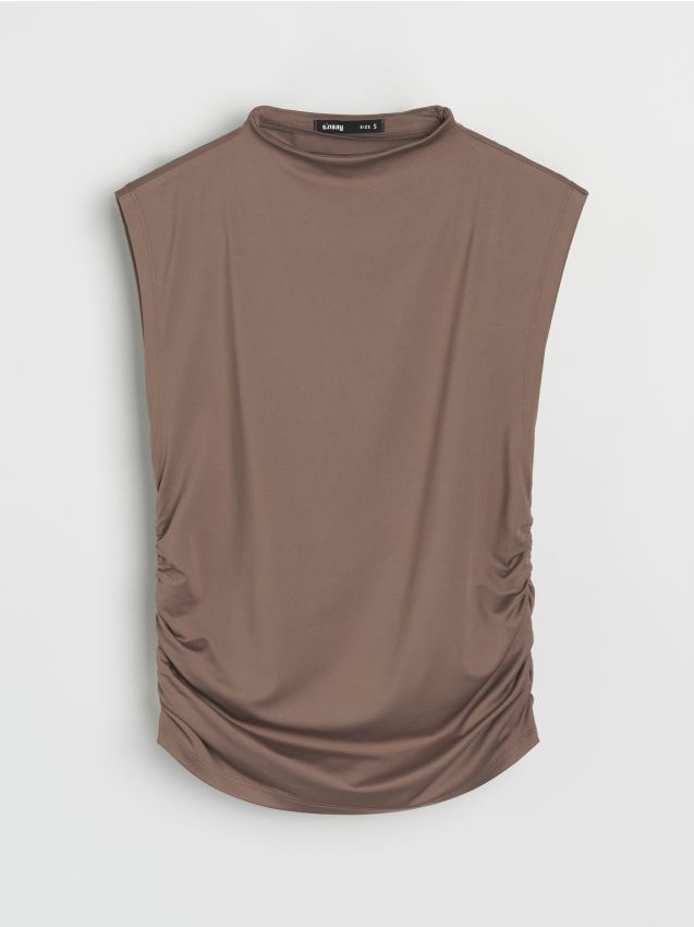 Bluza bez rukava s naborima sa strane Boja boja kave - SINSAY - 634EU-84J