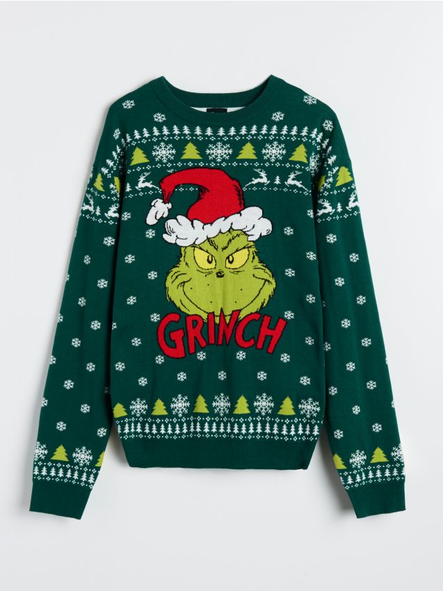 Sweter Grinch Kolor zielony - SINSAY - 641AW-96X