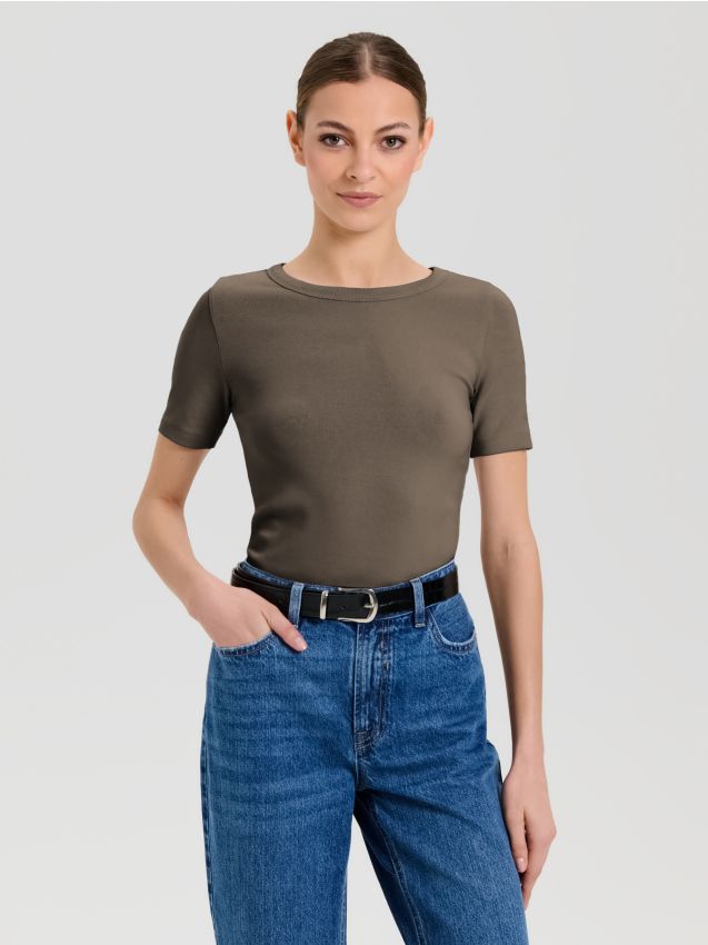 Pamučna basic majica Boja zeleno - SINSAY - 647EU-87J