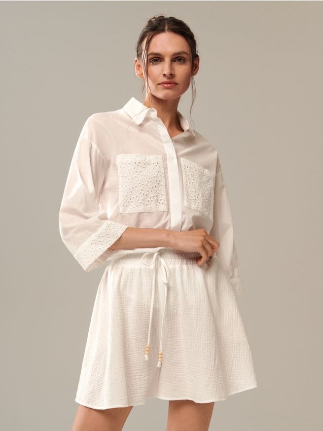 Βαμβακερό πουκάμισο Χρώμα κρεμ - SINSAY - 6996K-01X