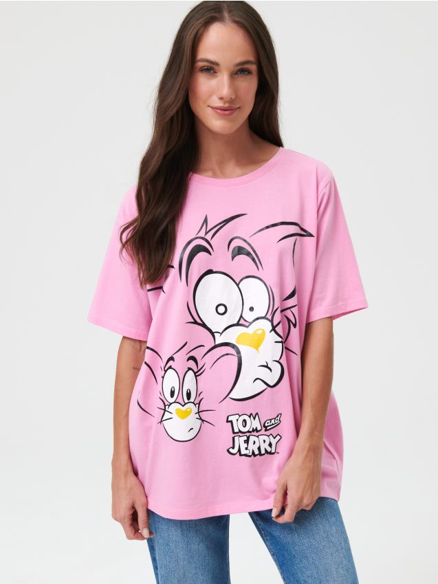 Tricou oversized Tom & Jerry Culoare roz - SINSAY - 7141K-30X