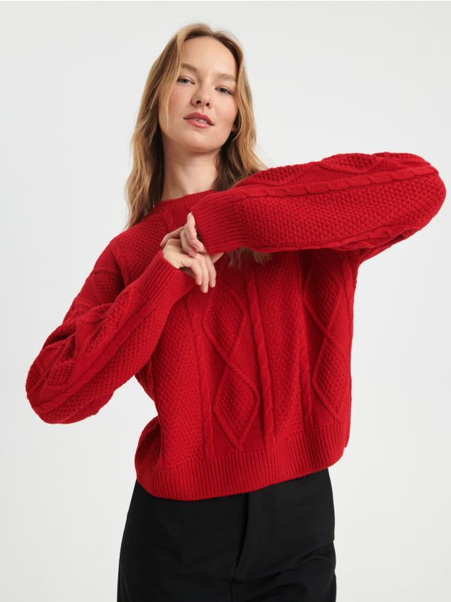 Sweter Kolor czerwony - SINSAY - 7384J-33X