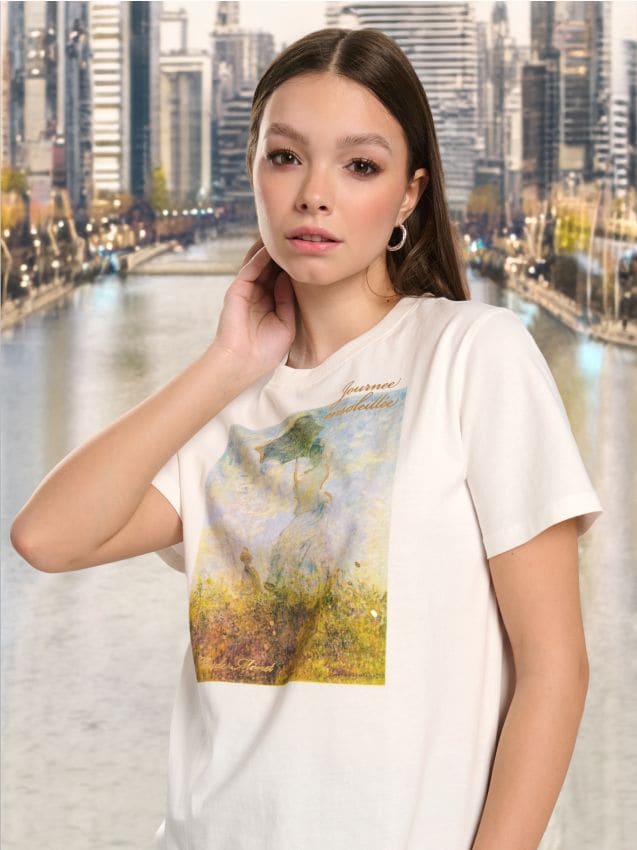 Pamučna majica sa printom Boja krem - SINSAY - 7508F-01X