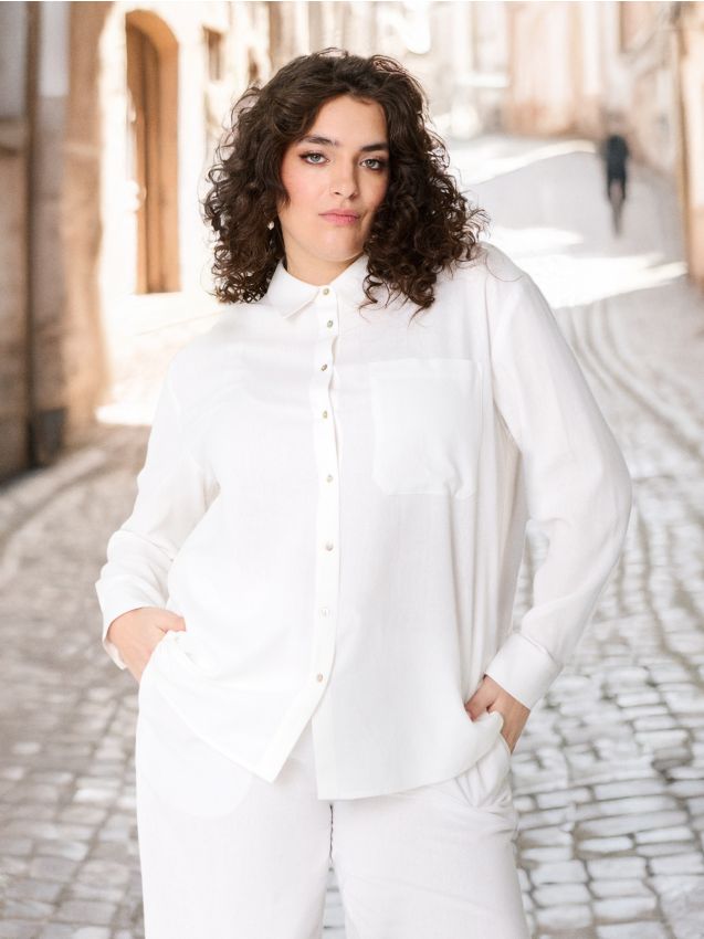 Srajca z mešanico lana PLUS SIZE Barva krema - SINSAY - 911EN-01X