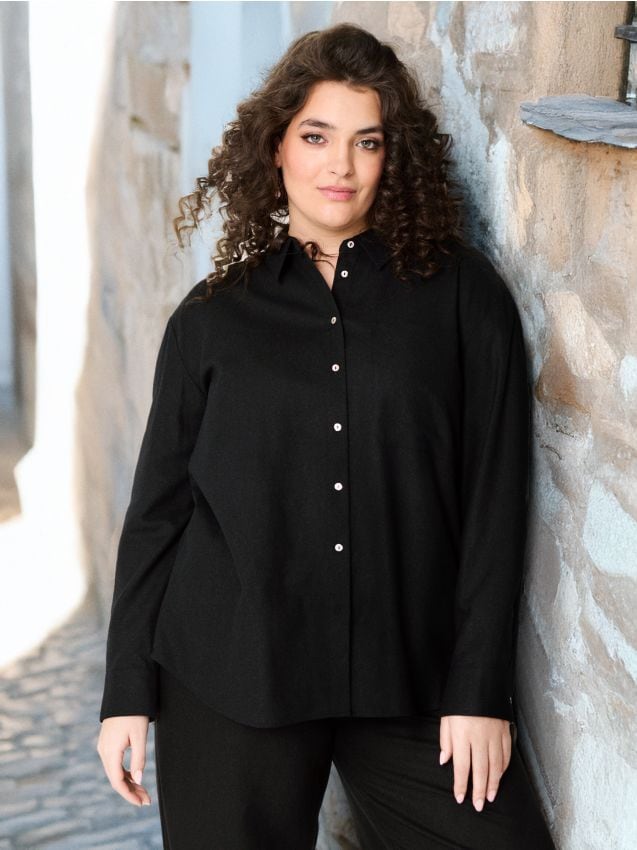 Camicia con miscela di lino PLUS SIZE Colore nero - SINSAY - 911EN-99X