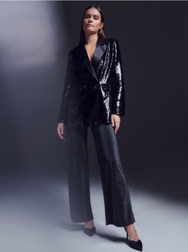 Pantaloni high waist wide leg Culoare argintiu - SINSAY - 9953R-SLV