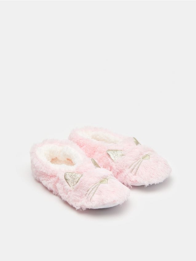 Papuci de casă pufoși, cu motiv pisică Culoare roz-pastel - SINSAY ...
