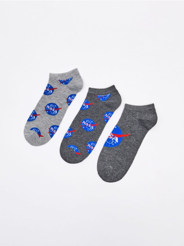 3 pack skarpetek Nasa Kolor szary - SINSAY - ZW470-90M